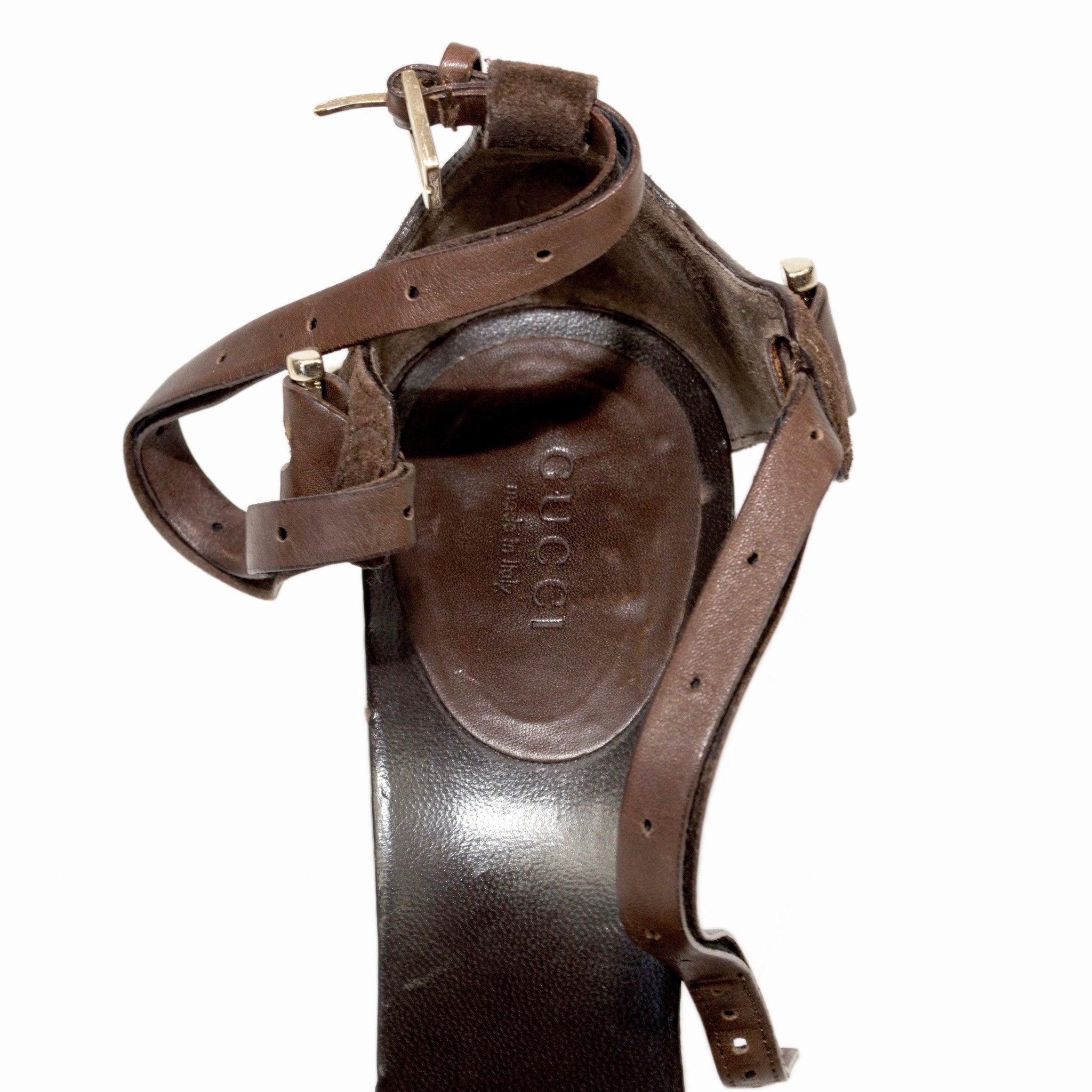 Gucci Brown Sandal With Stirrup Around Back Heel – catwalk